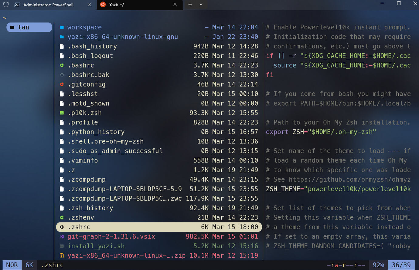 WSL安装后的美化配置（zsh + powerlevel10k/powerlevel10k + yazi） - 开发调优 - LINUX DO